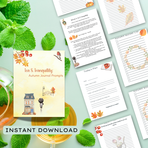 Tea & Tranquility Autumn Journal + Cozy Bucket List Cards | Printable ...