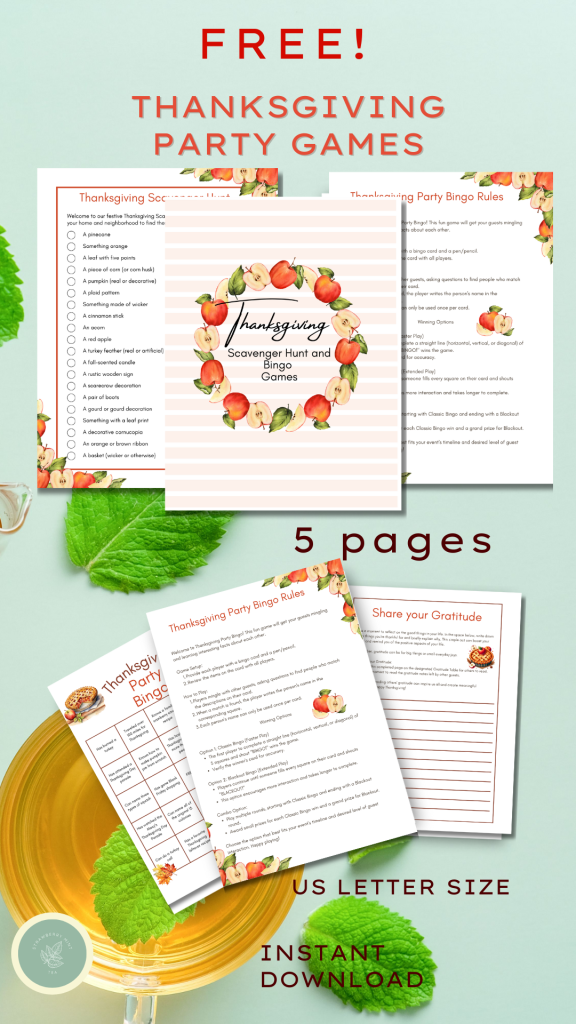 NEW FREEBIE! ThanksGiving Party Games Printable – Strawberry Mint Tea