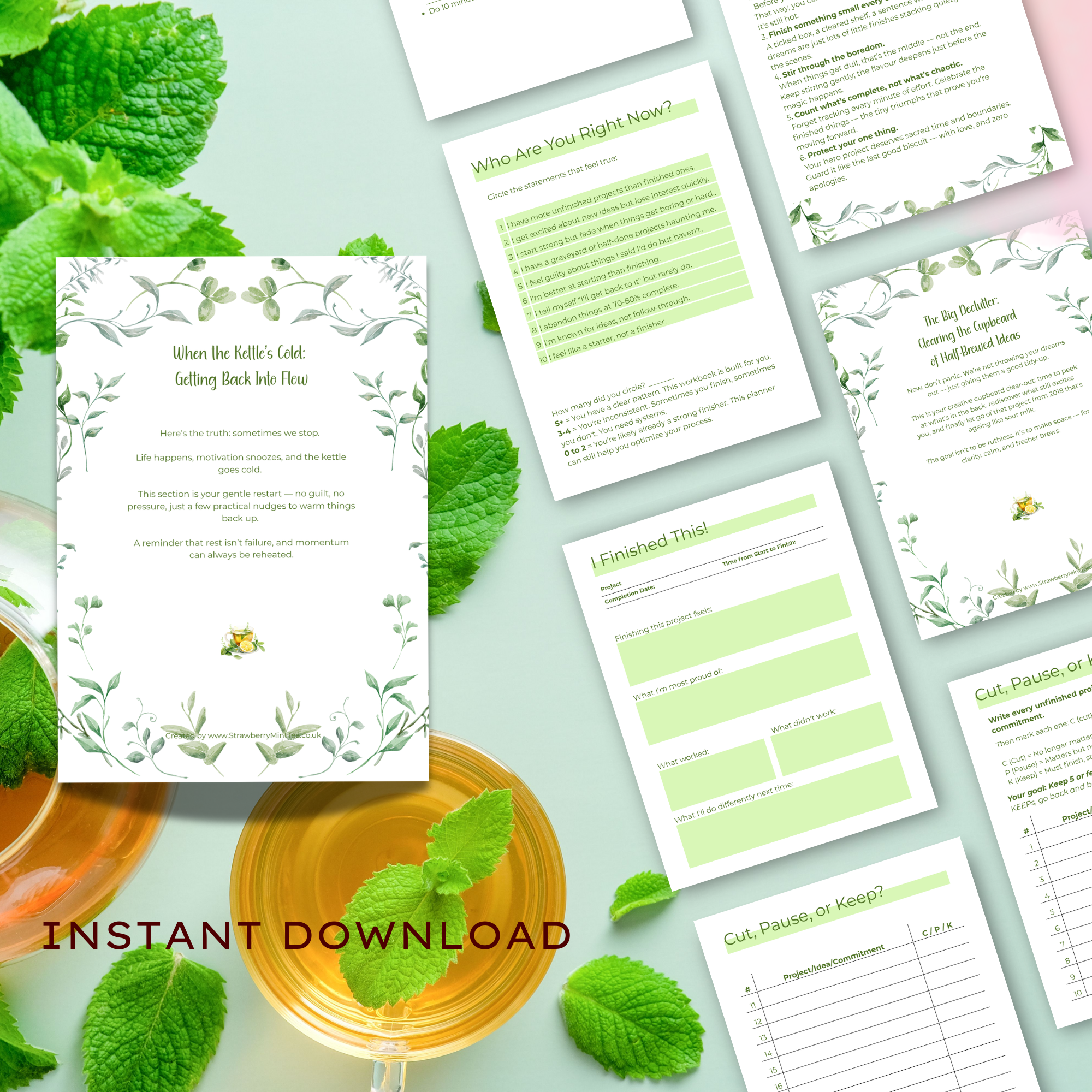 Sip & Sort Planner | Gentle Productivity Journal | Printable Tea‑Themed ...